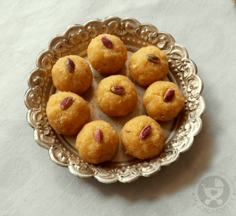 Khoya Kesar Laddu with Desiccated Coconut